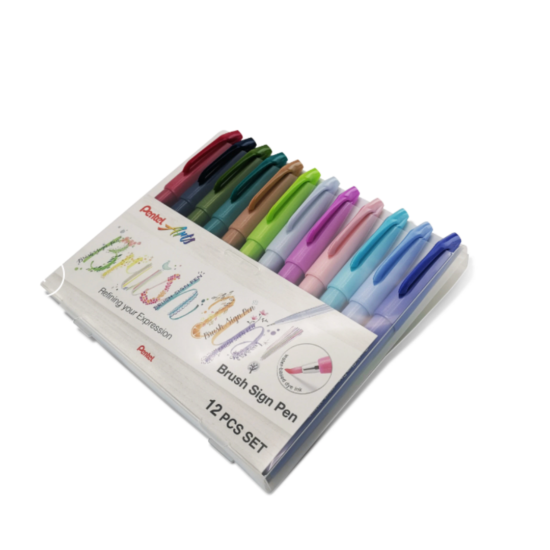 Pentel Brush Sign Pen Set - 12 Colors (Pastel Colors) – Cityluxe